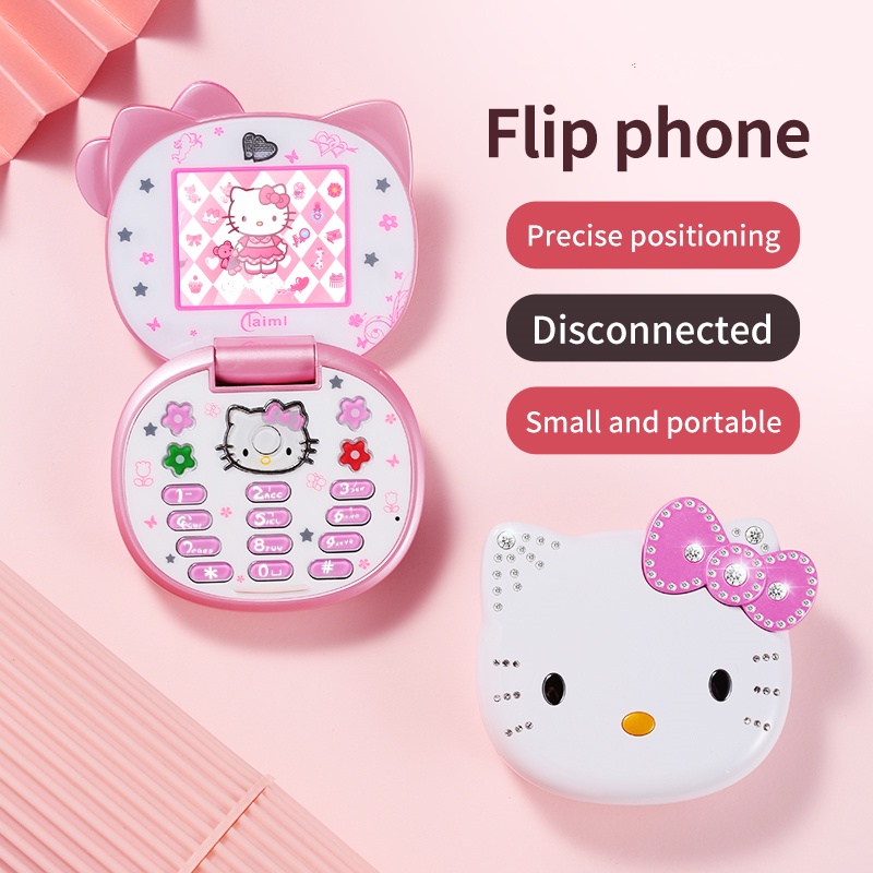 Cute Mini Hello Kitty Girl Phone K688 Quad Band Flip Cartoon Mobile ...