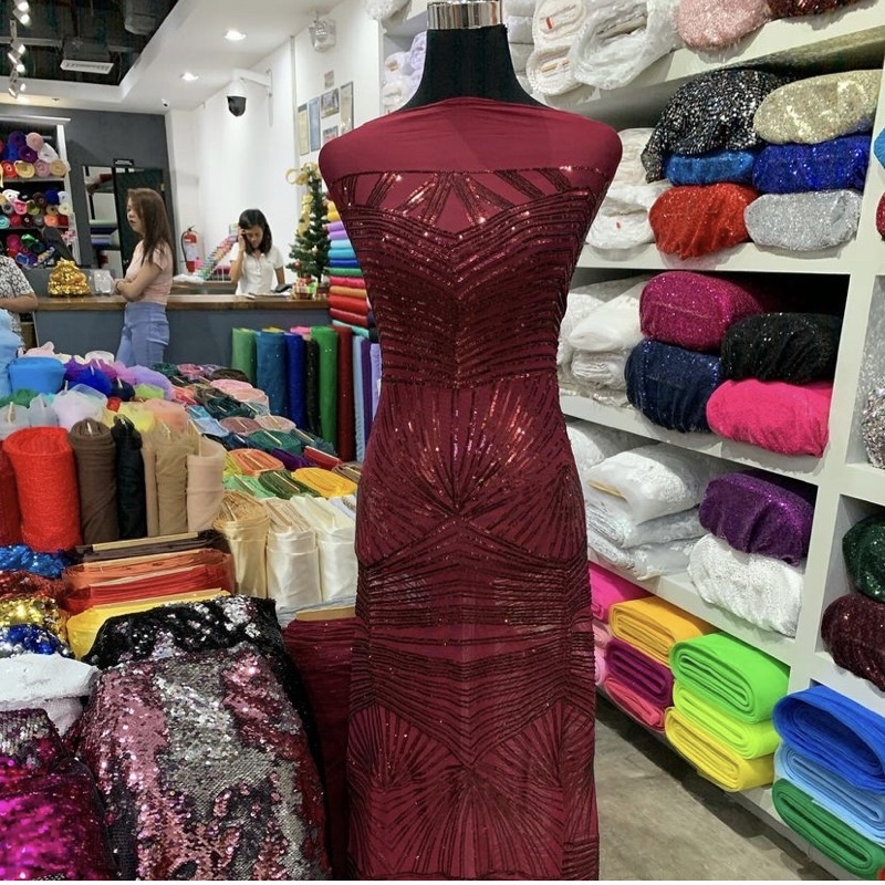Geometric Sequined Maroon Lace 60” (Per Yard) | Shopee Philippines