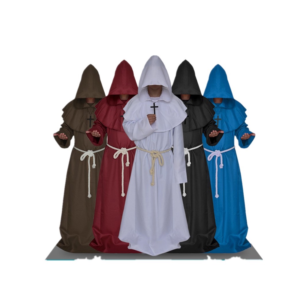 Monk Hooded Robes Cloak Cape Friar Medieval Renaissance Priest Men Robe ...