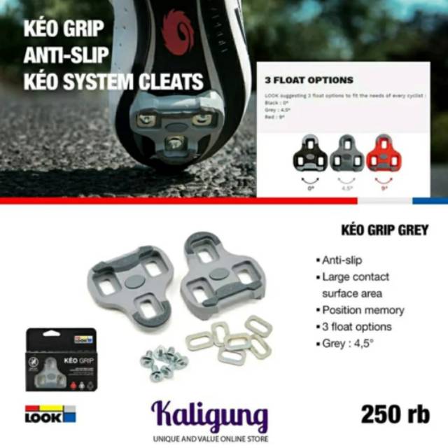 LOOK KEO GRIP CLEATS Gray 4.5 deg - Anti Slip Keo System - for klit ...