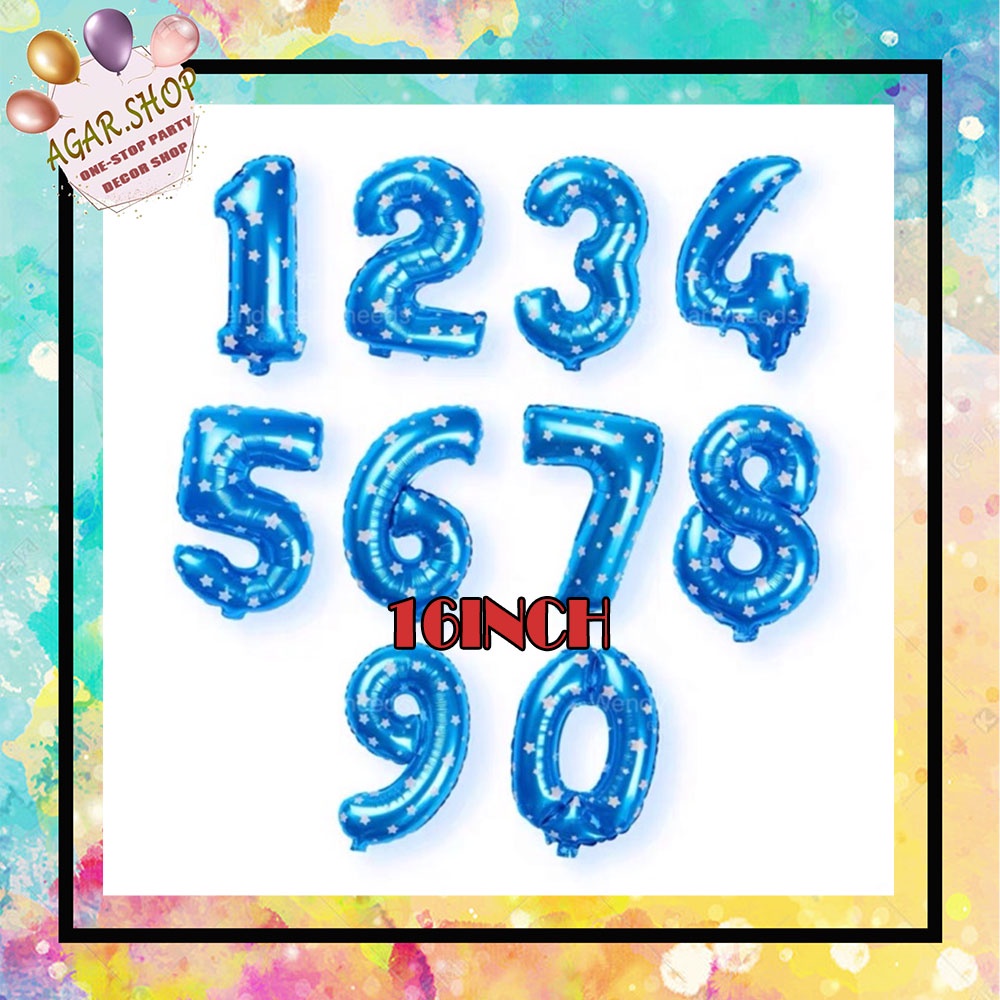 AGAR.SHOP 16 Blue Star Printed Number Foil balloon Birthday Party ...