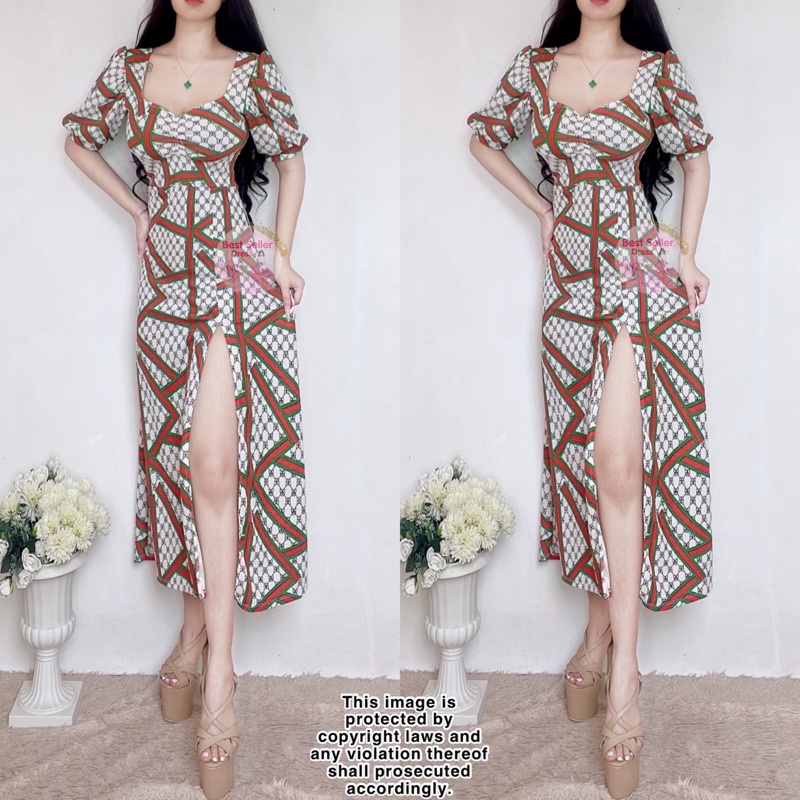BEST SELLER BIANCA PUFF SLEEVES SLIT MIDI DRESS (BEST SELLER DRESS ...