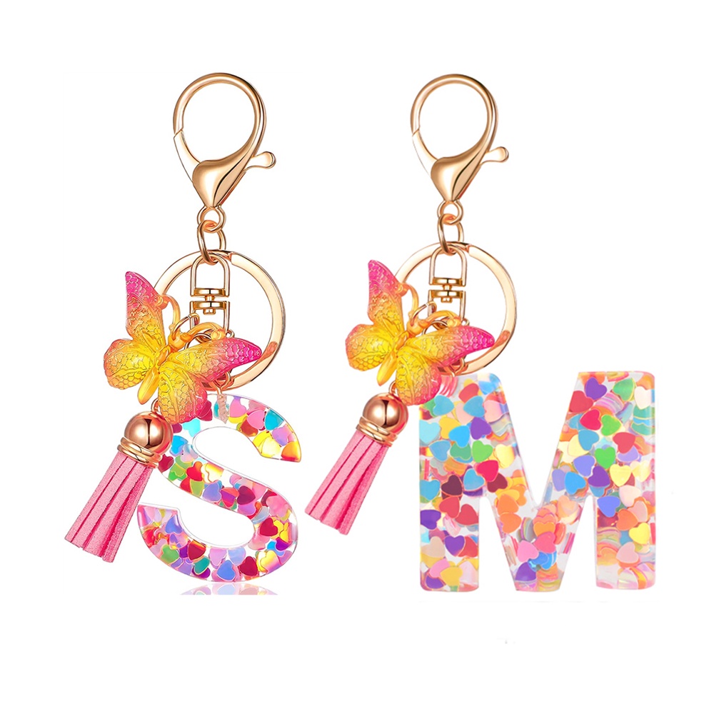 Women Colorful Sequin Filled A To Z Initial Letter Keychain Pink ...
