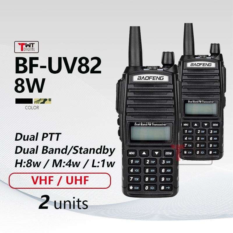 2 Set Baofeng UV-82 8W High Power Walkie Talkie Dual PTT 10km Long Range Portable Two-Way Ham ...