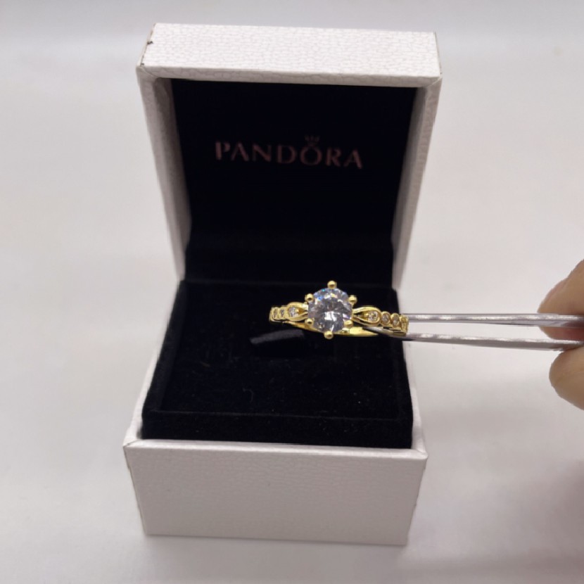 Pandora Ring With Box Promise Ring Luxury 14K Gold Wedding Engagement ...