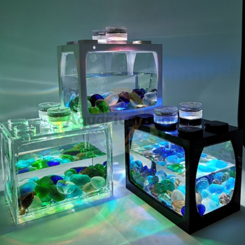 SWEET LIFE Fish Tank Mini Aquarium Block Tank Betta Guppy Fish Tank ...
