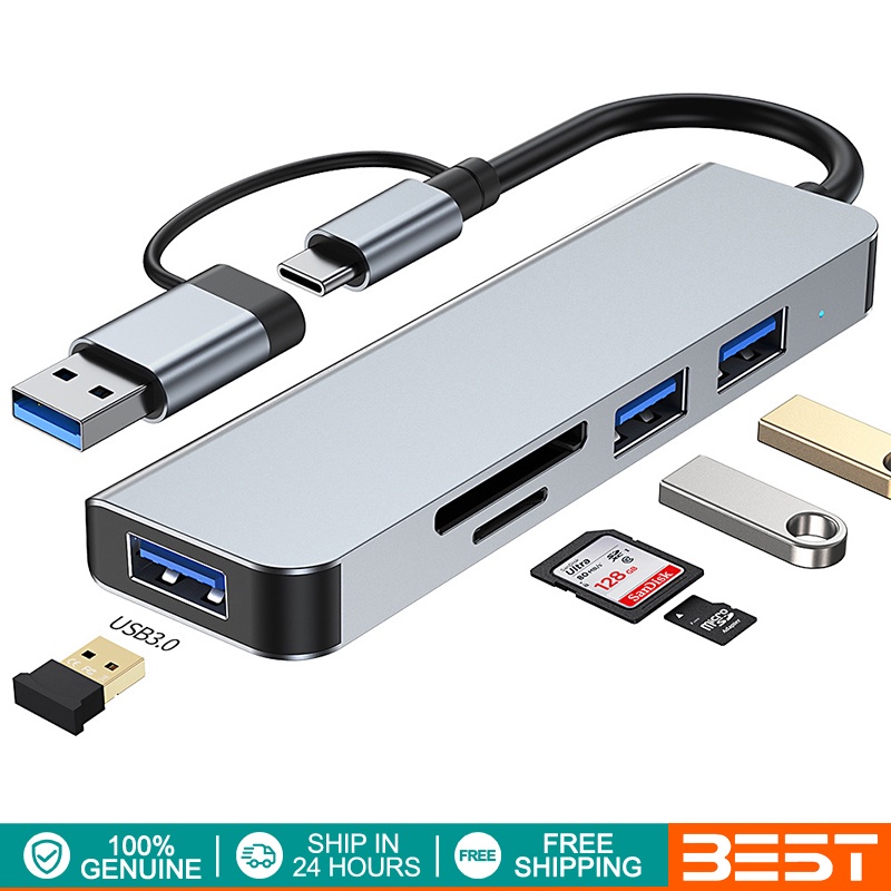 USB C Hub 5 in 1 Type C High Speed Splitter USB 3.0 Ports TF/SD Card ...