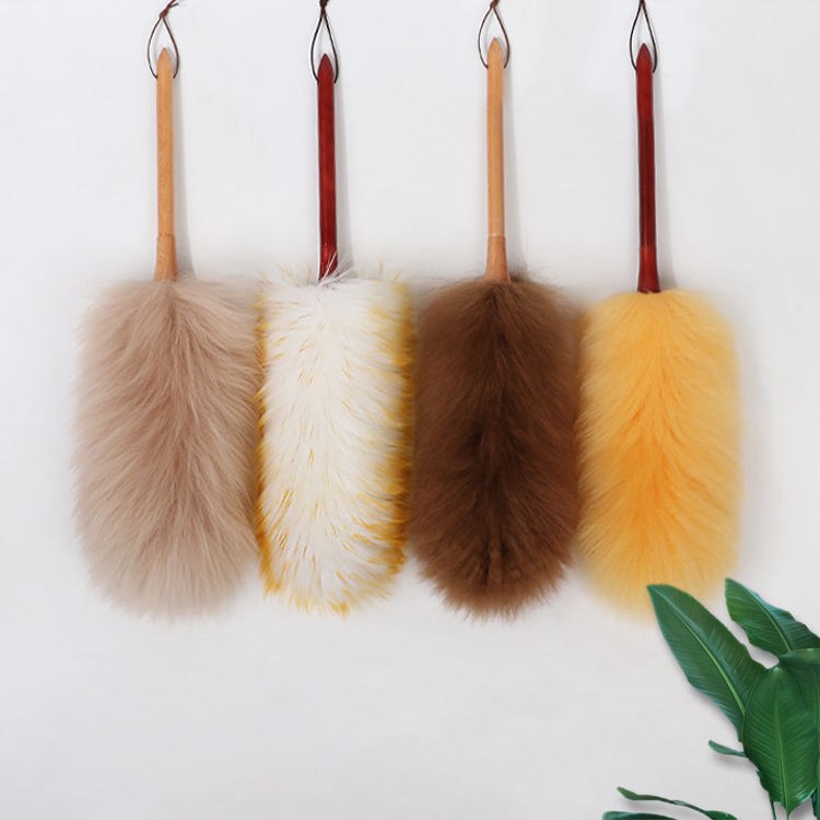 Anti-static wool feather brush duster dust cleaning tool wood handl ...