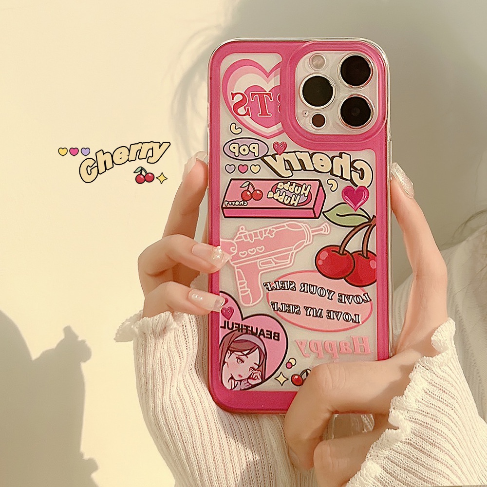 Cute Cherry Girl Cartoon Transparent Silicone Space Case For Iphone 13 ...