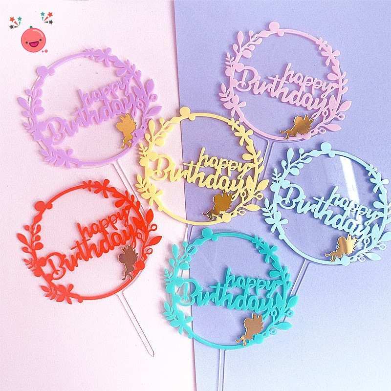 6 Styles Candy Color Cake Topper Cute Angel Acrylic Birthday Cake ...