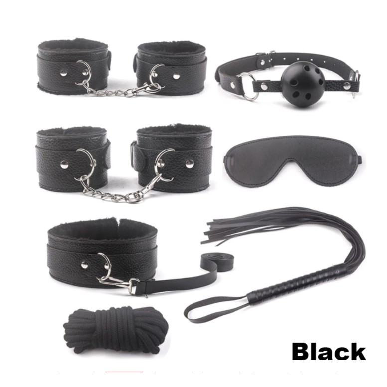 69shop 7pcs Set Pu Leather Bdsm Sex Bondage Set Hand Cuffs Whip Rope