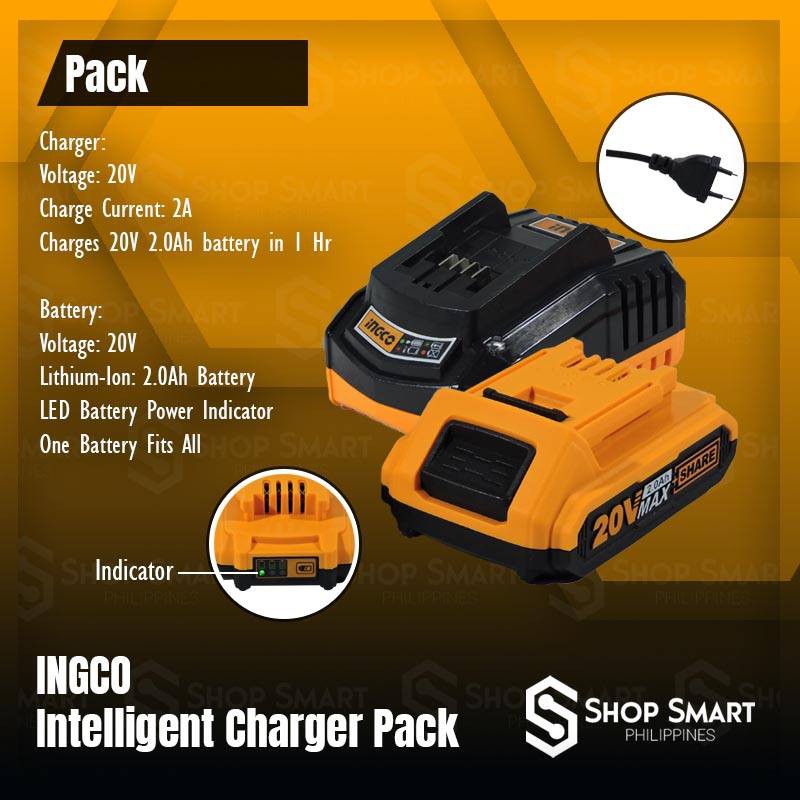 INGCO Lithium-Ion Battery Pack ( FBLI2001) + Fast intelligent charger ...