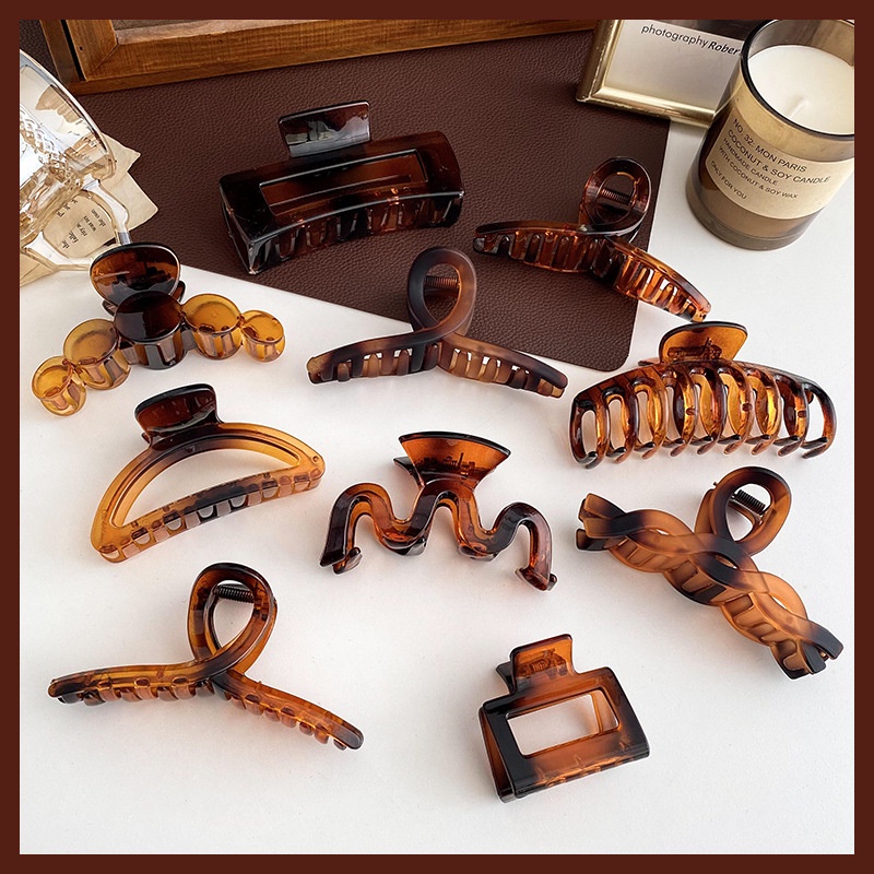 Korean Brown Leopard Large Hair Clamp Amber Frosted Grab Clip Simple ...