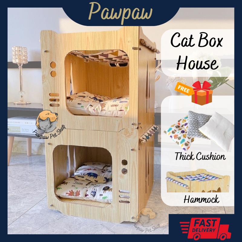KAYU Diy Cat House Cat Box House Indoor Wood Hammock Bed Wooden Play ...