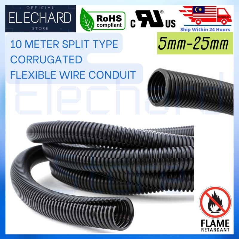 10 Meter Wire Conduit Split Wire Loom Sleeve Tube Polyethylene Black ...