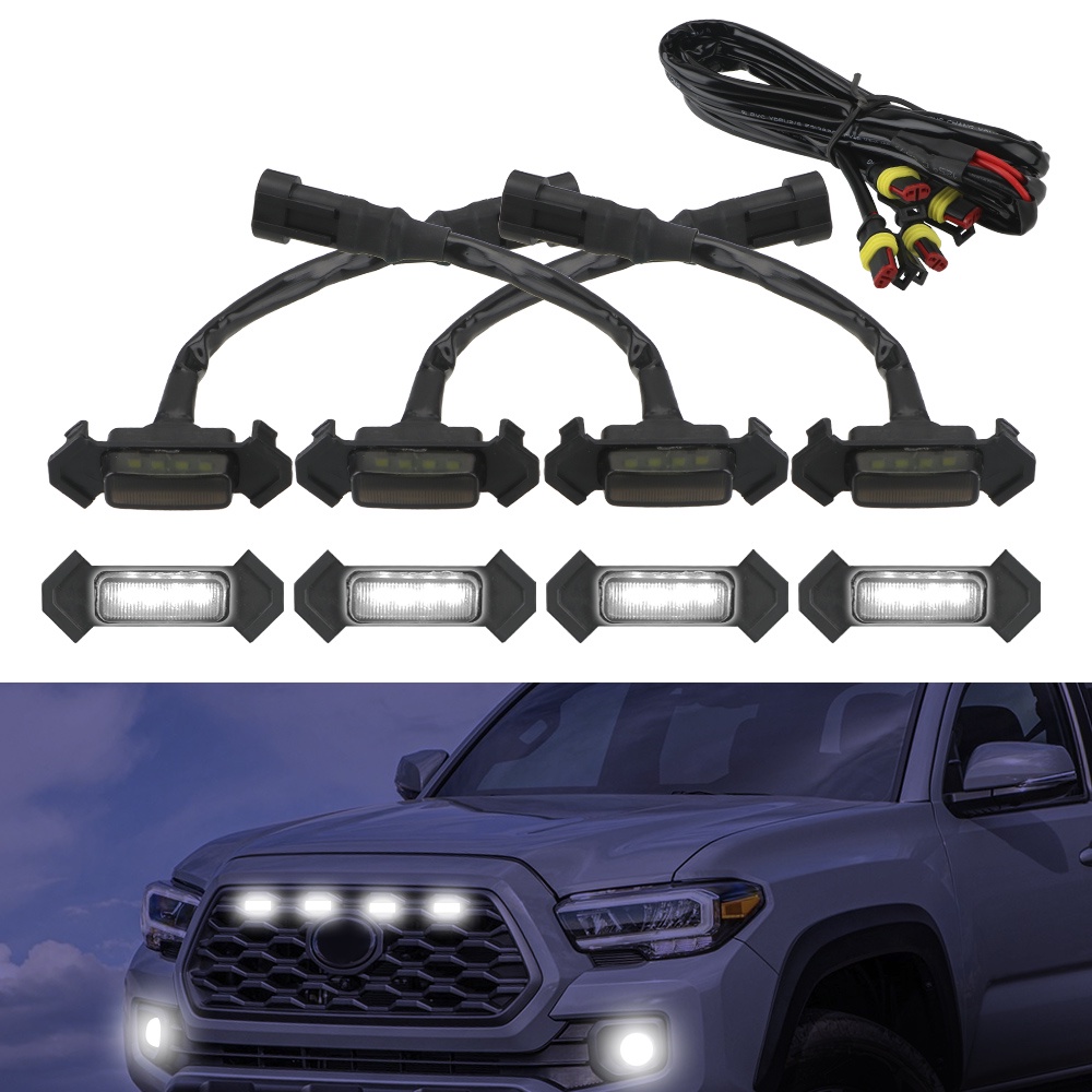 4Pcs/Set 12V Car LED Grille Amber Lights Front Grille Lighting Kit For ...