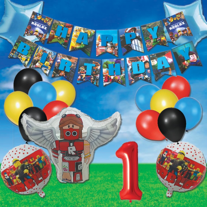 Roblox Balloon Party Decoration with Happy Birthday banner, foil ...
