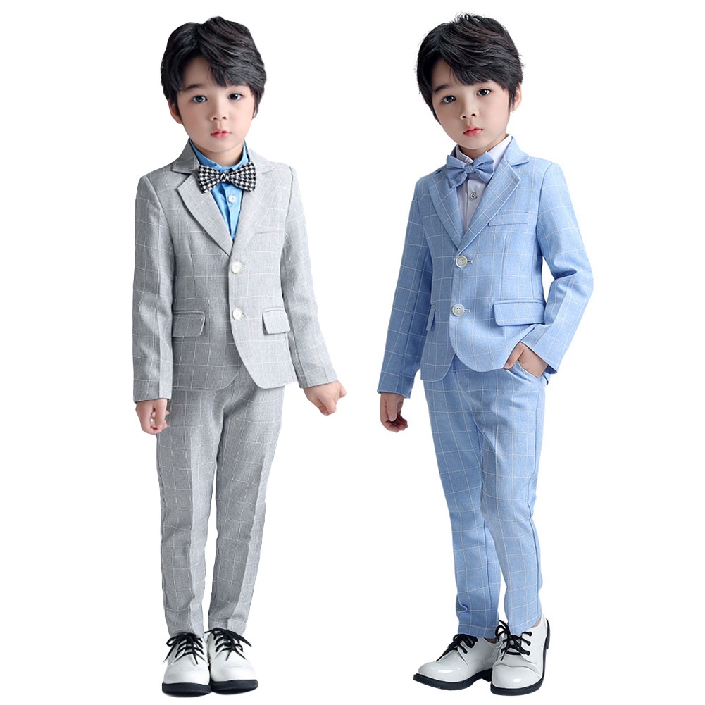 Lolanta 4 Pcs Kids Boys Formal Suit Attire Set Long Sleeve Grey Blue ...