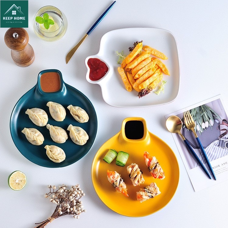 Keep Home Japanese Ceramic Sushi/Dumpling Plate With Vinegar Plate ...