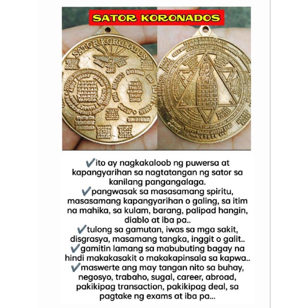 Sator Koronados Engraved Medalyon Pendant Charm | Shopee Philippines