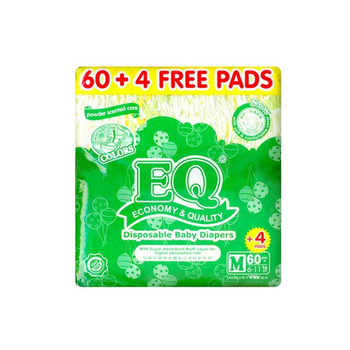 EQ Colors Jumbo Pack Medium Tape Baby Diapers 60 + 4's | Shopee Philippines