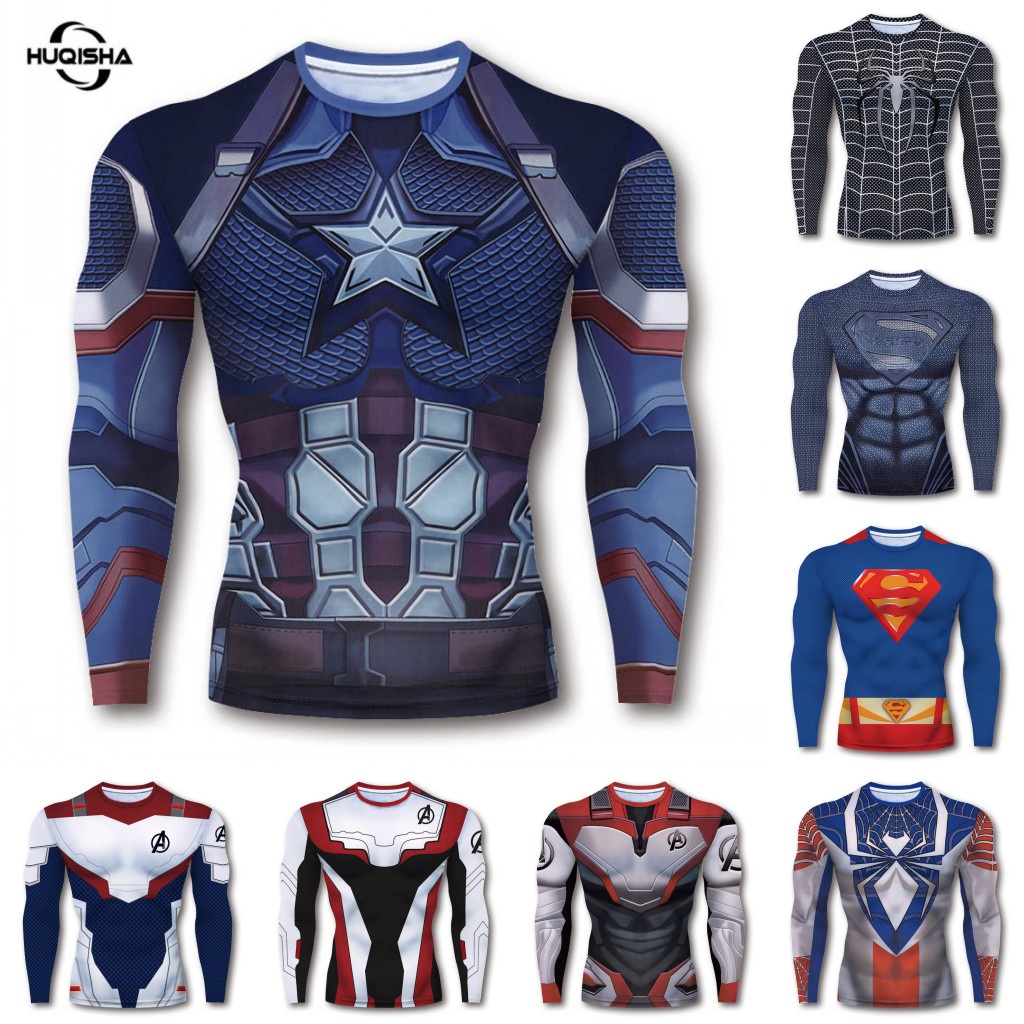 Avengers Superhero Captain America 3D Pattern Men Long Sleeve Sports ...