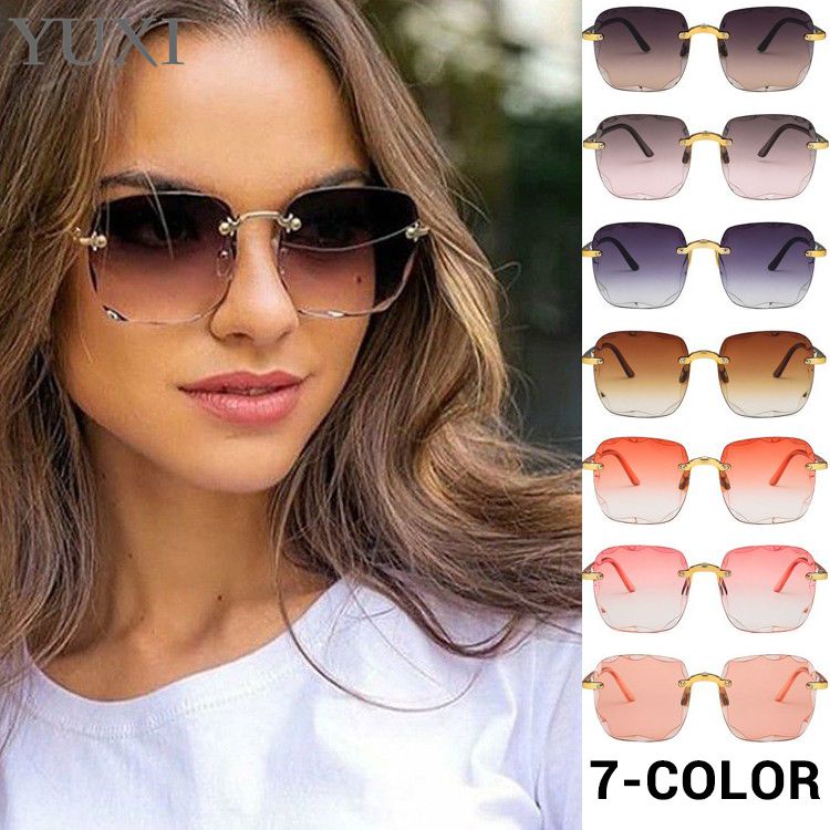Rimless European and American Gradient Lense Sunglasses For Women ...