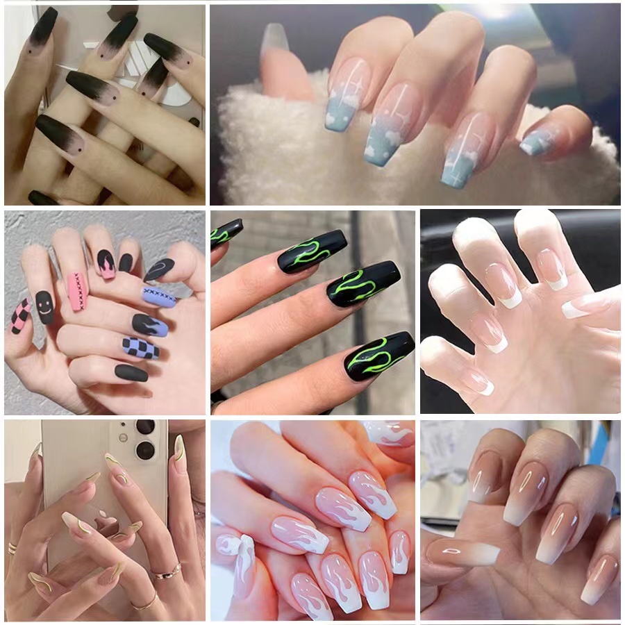 【FREE Jelly Glue】2025 Trend 24Pcs Fake Nails French Ballerina Fake Nail ...
