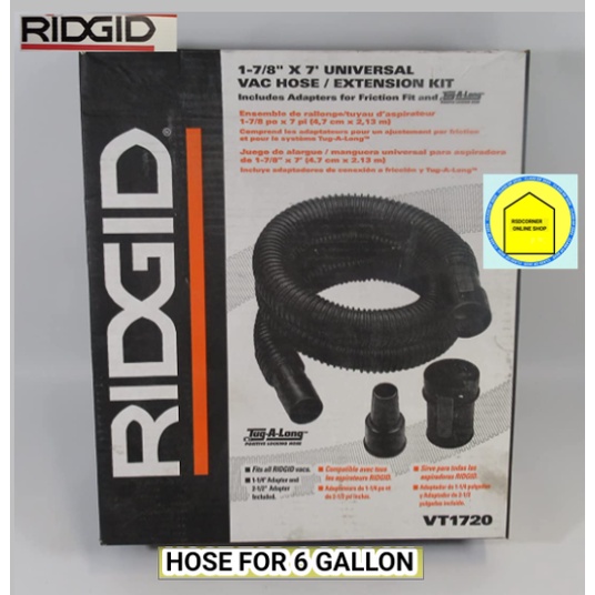 RIDGID DUAL-FLEX LOCKING VACUUM EXTENSION Hose Kit(1-7/8”)for 6 gallon ...