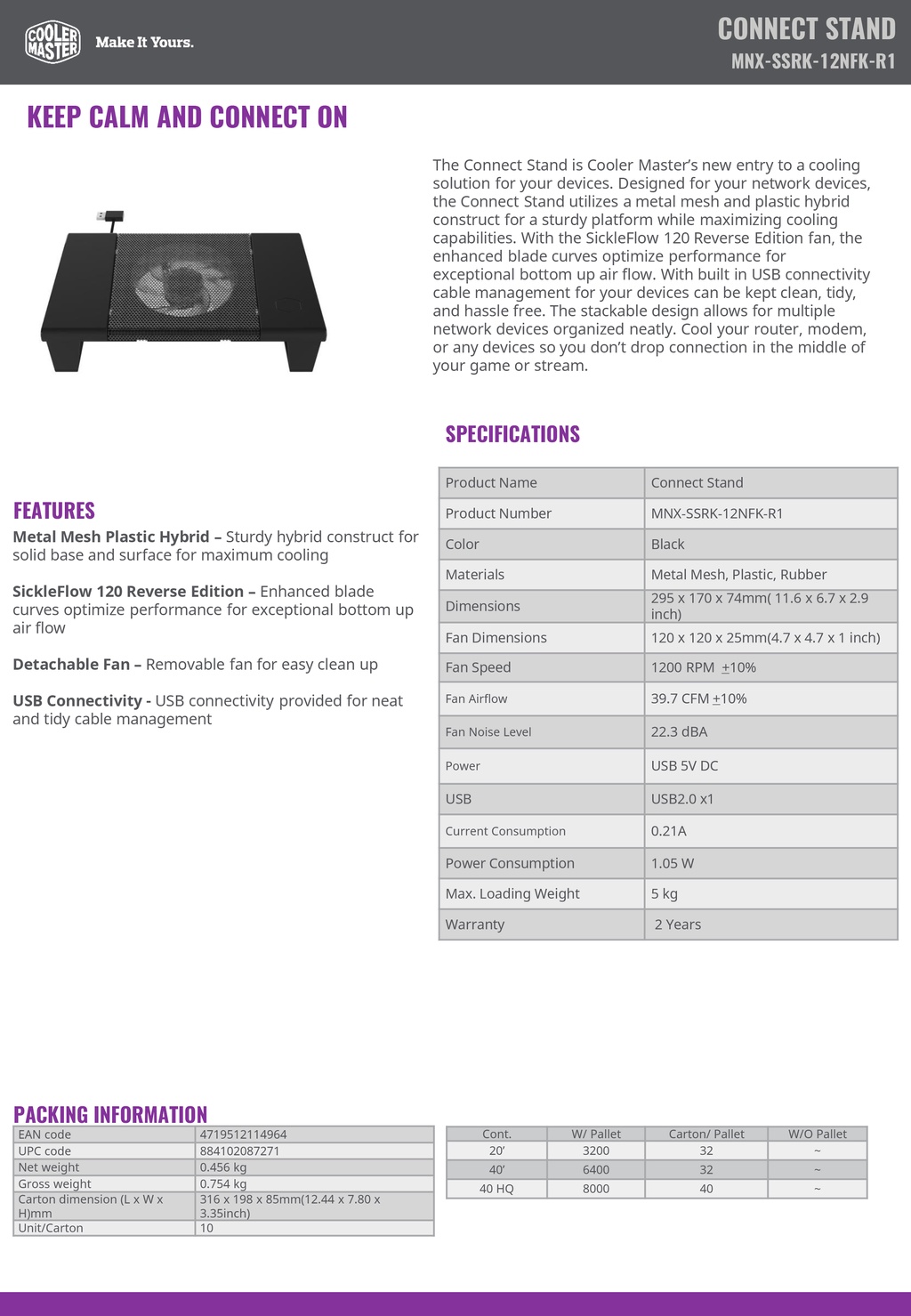 COOLER MASTER COOLING PAD NOTEPAL CONNECT STAND (mnx-ssrk-12nfk-r1 ...