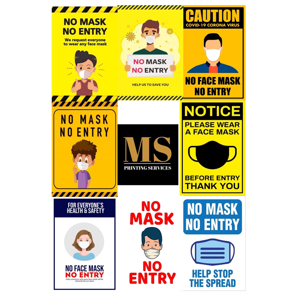 No Mask No Entry Signages 2 (Laminated Signage and Waterproof Vinyl ...