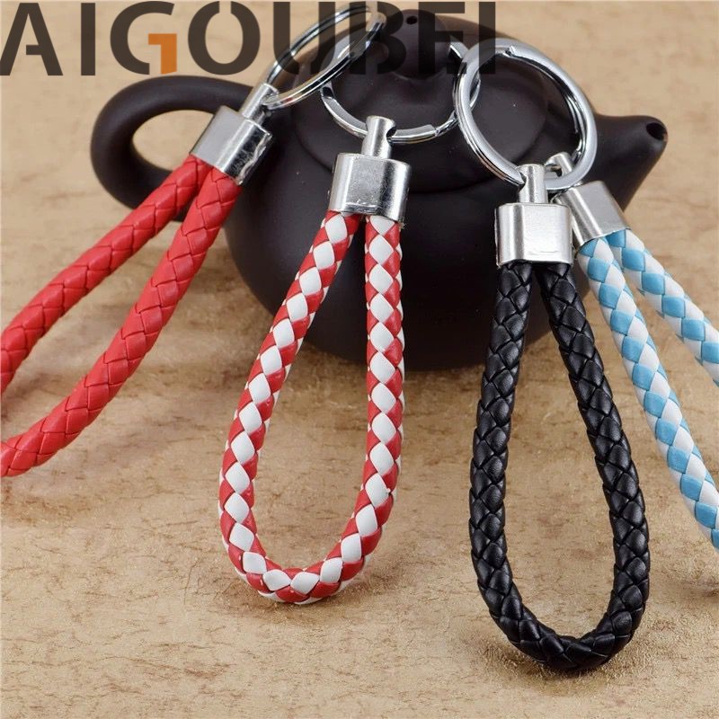 Multicolor Woven Leather Keychain Creative Couple Keychain Car Keychain ...