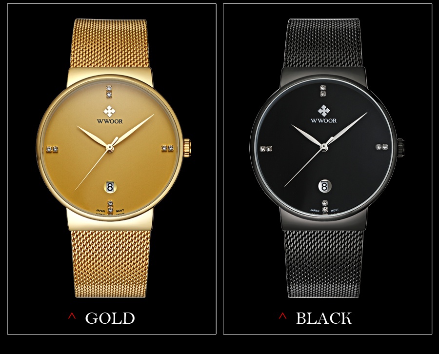 Wwoor Men Quartz Ultra-Thin Waterproof Analog Watch Gold Simple 8018 ...