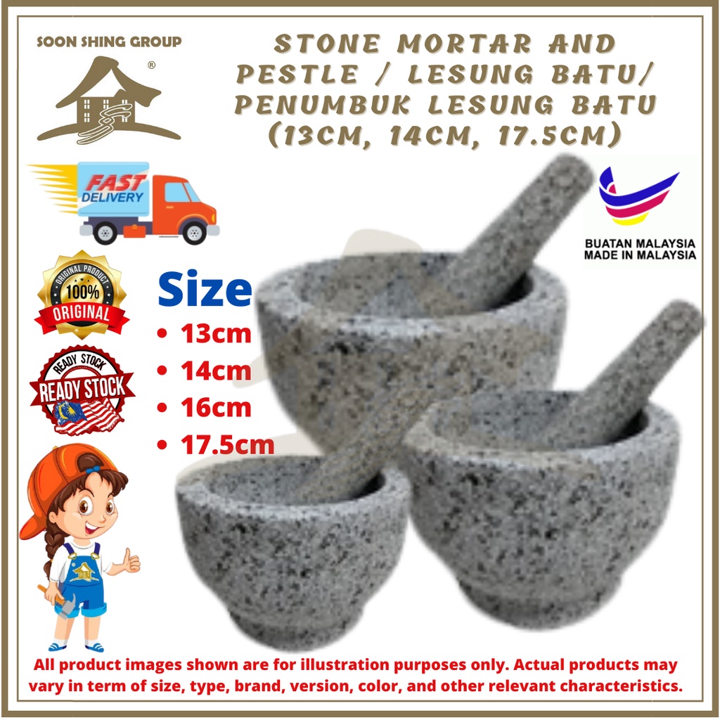 Stone Mortar And Pestle Garlic Press / Penumbuk Lesung Batu (13cm, 14cm ...