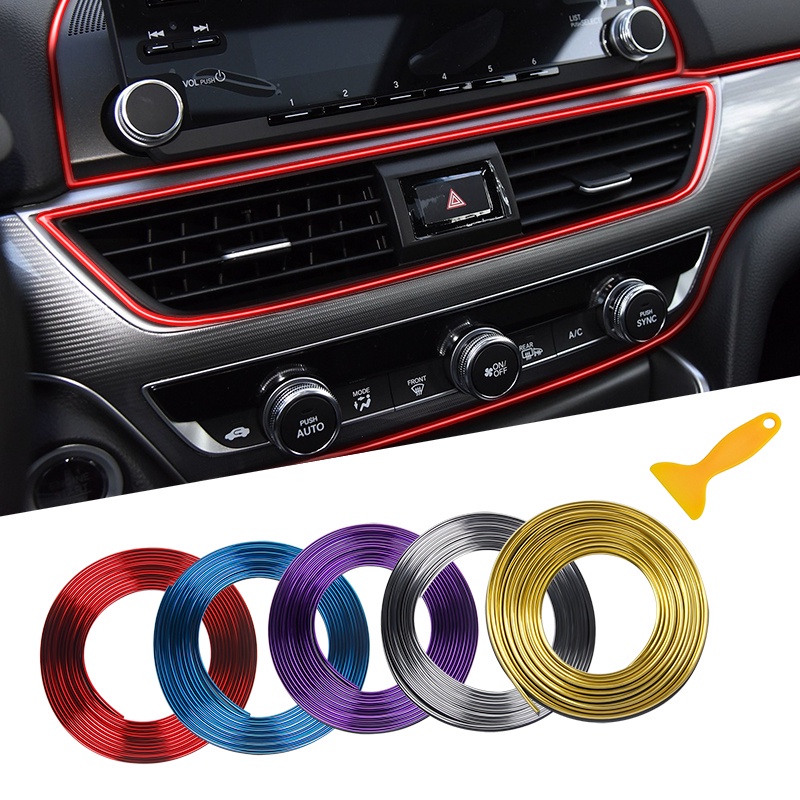 5M/Roll Car Strip Grid Decoration Interior Wire Dashboard Aircond Trim ...