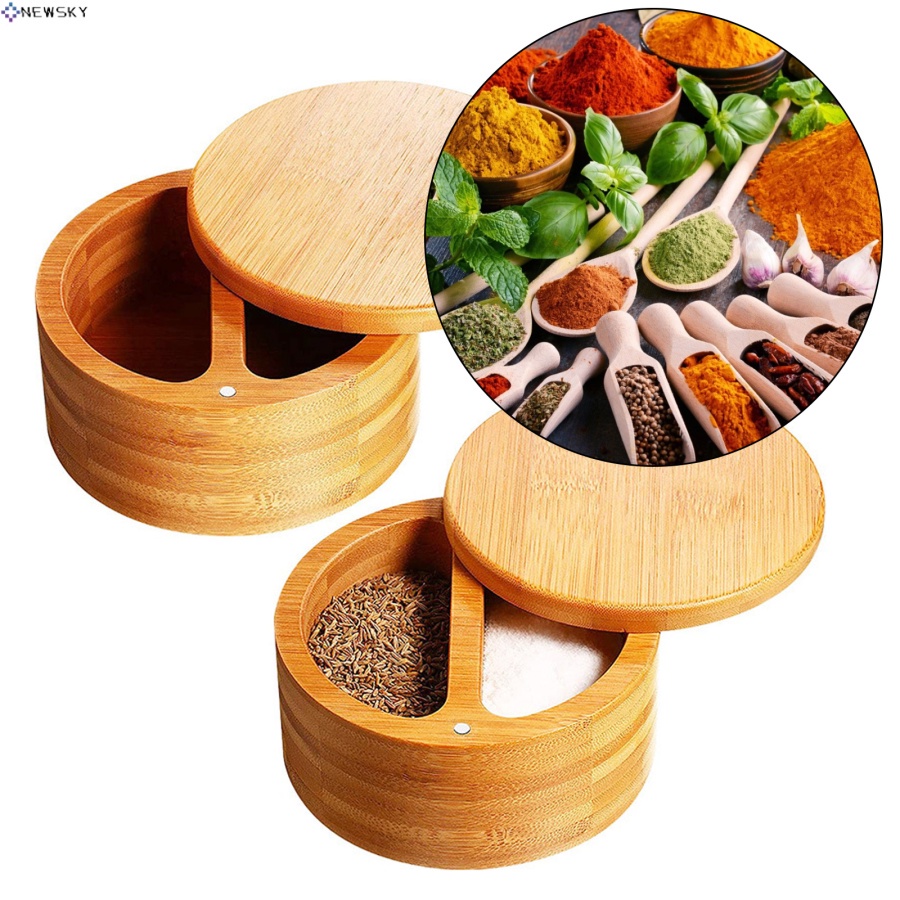 Wooden Salt And Pepper Container With Spoon Wine Cellar Spice Box ...