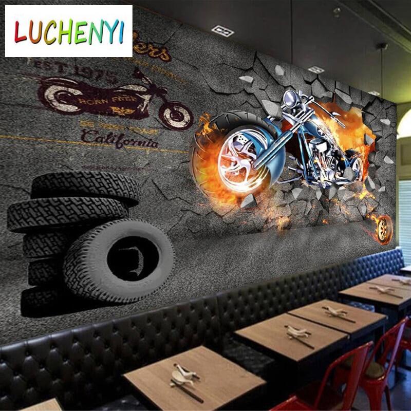 custom background motorcycle parede cafe bar mural photo paper flame ...