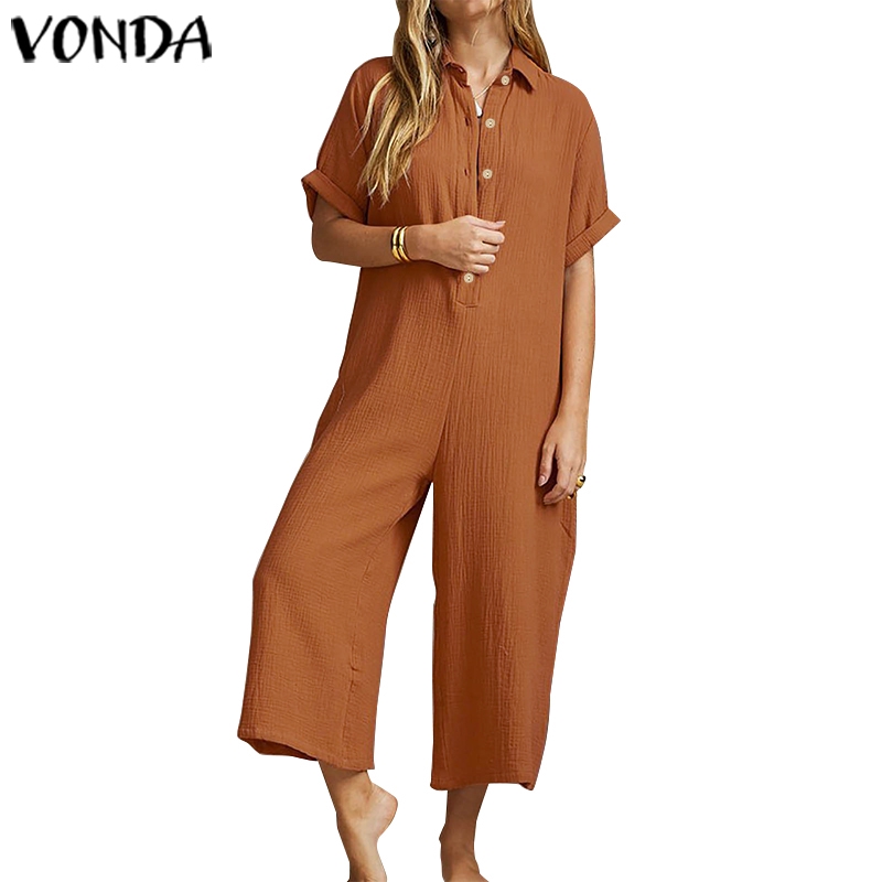 Vonda Women Short Sleeve Casual Button Playsuit | Shopee Philippines