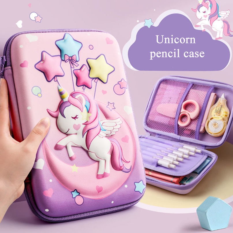 3D EVA Unicorn Cute Pencil Case Cartoon Stationery Box Girls Color ...