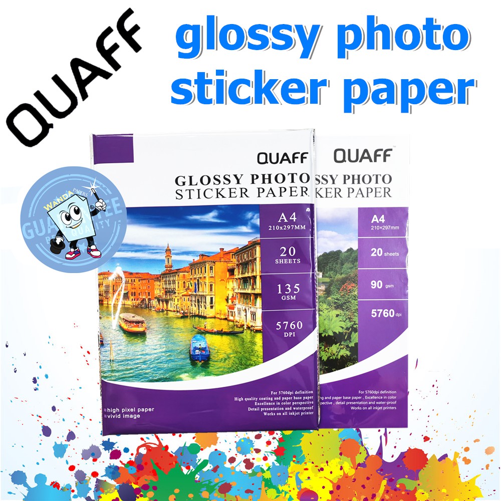 QUAFF Glossy Photo Sticker A4 size (20sheets / pack) 135GSM / 90GSM ...