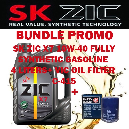 SK ZIC X7 10W-40 Fully Synthetic Gasoline 4Liters with Vic Oil Filter C ...