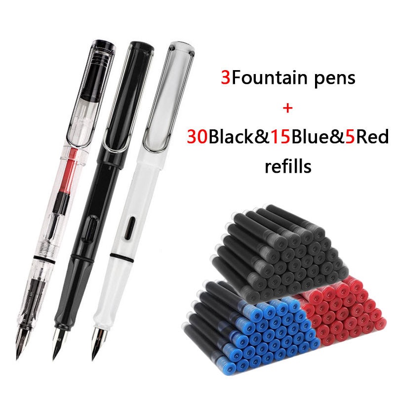 53PCS fountain pen set 0.38mm tip black, blue, red Kawaii fountain pen ...