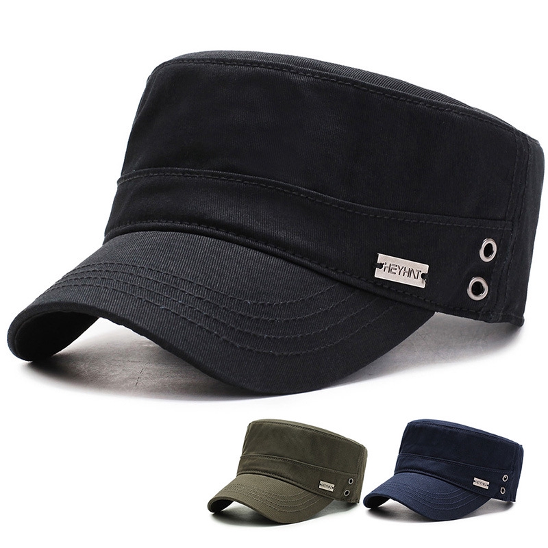 New Fashion Label HEYHAT Metal Military Cap Classic for Men Wowen Flat ...