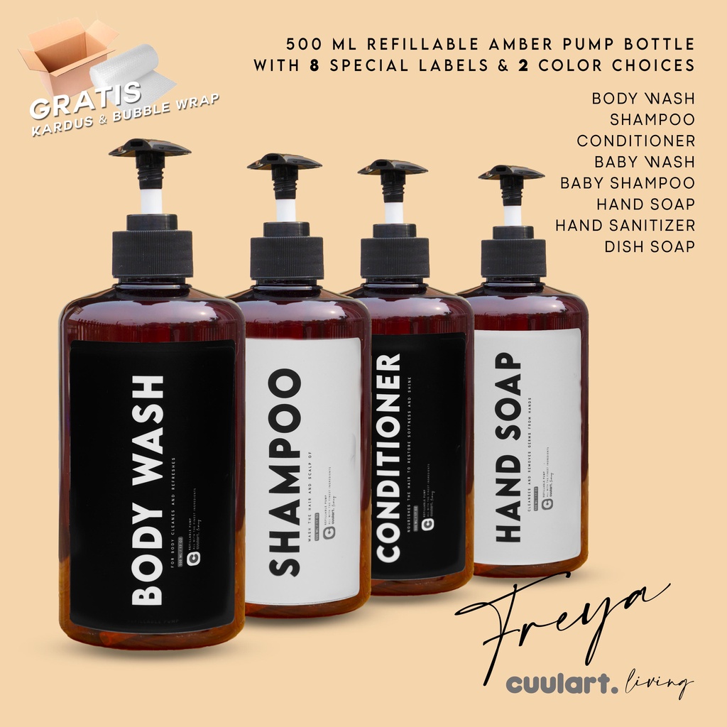 500ml Liquid Soap Pump Bottle + Aesthetic Design Freya Sticker Label ...