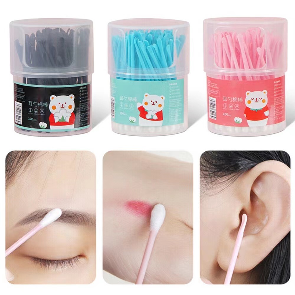 100 Pcs Cotton Buds & Ear Picks Plastic Stick Dual Purpose Beauty Salon ...