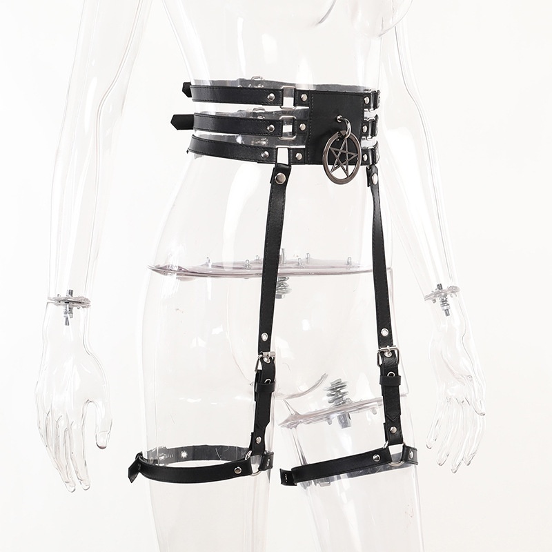 CHUNGLO PU Belt Gothic Street Y2K Unisex Pentagram Leather With Leg ...