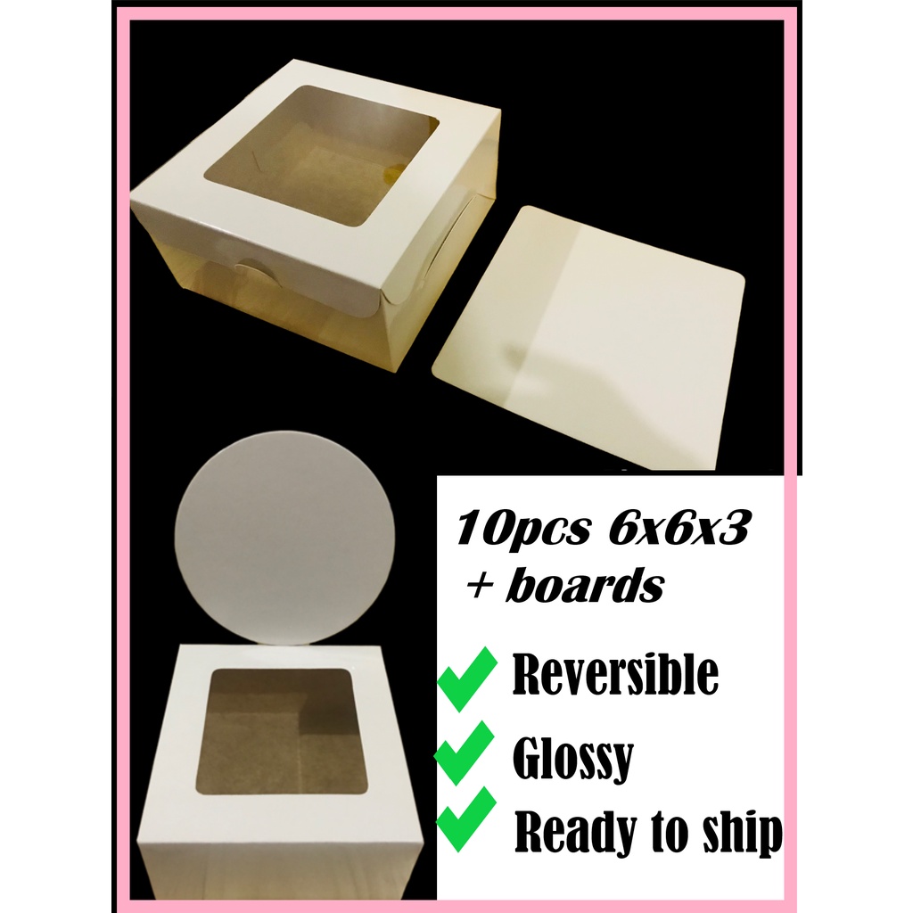 10pcs 6x6x3 Pastry Box/Cake Box with window + Round Cakeboards | High ...