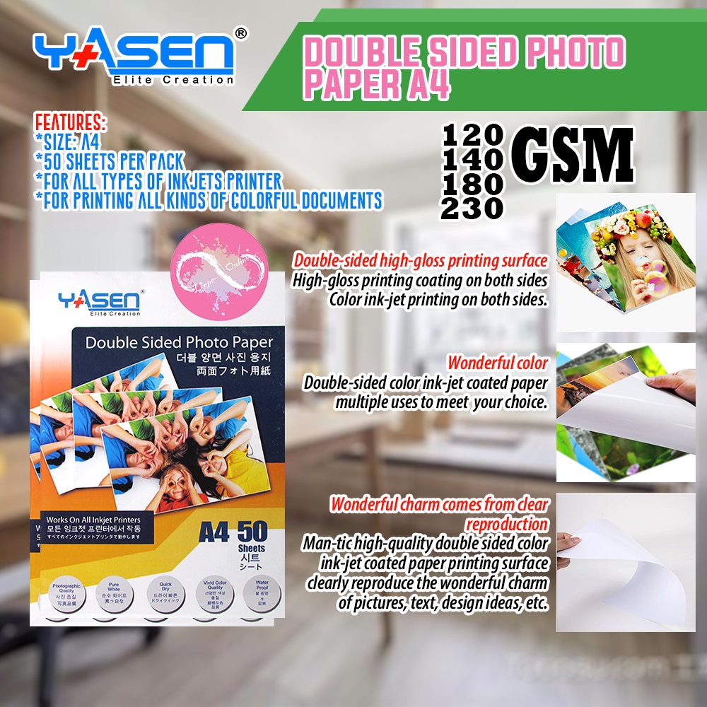 Yasen Double Sided White Photo paper Printable Back to Back High Glossy ...