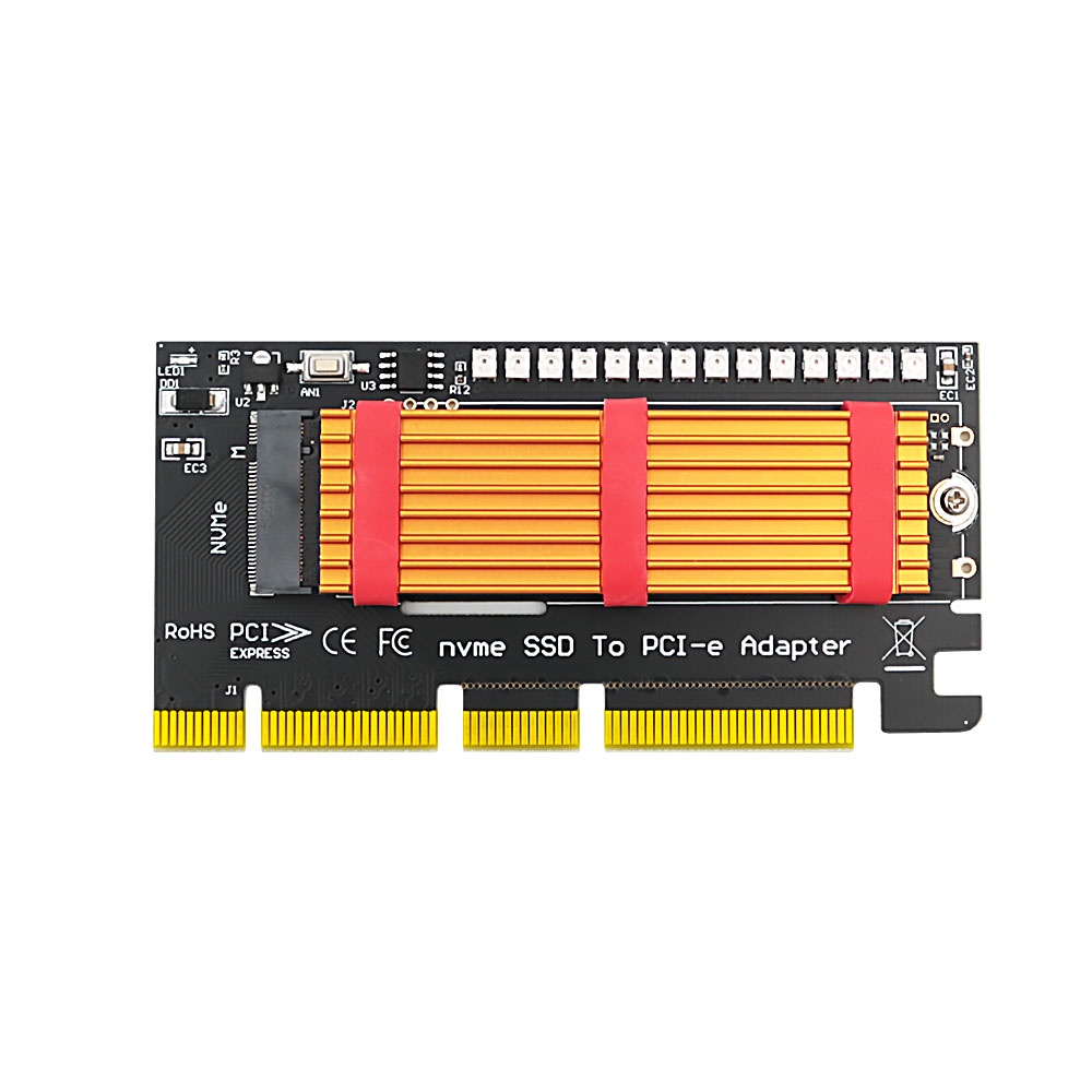 M.2 nvme SSD to PCI-E 4X/8X/16X adapter with yellow aluminum heatsink ...