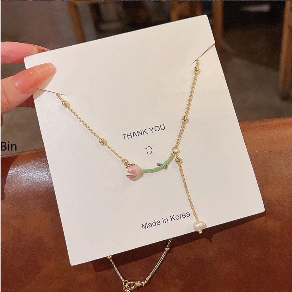 Women temperament tulip flower pearl tassel necklace | Shopee Philippines